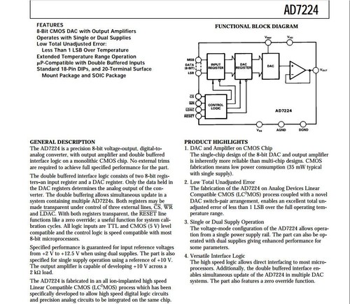 1x AD7224KN LC2MOS 8-Bit DAC with Output Amplifiers AD7224 | eBay
