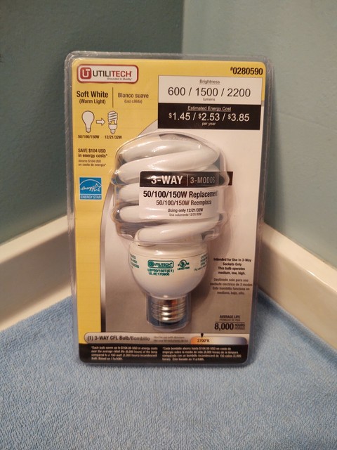 Utilitech 3 Three Way CFL Light Bulb 12/21/32w 50/100/125w Replacement ...