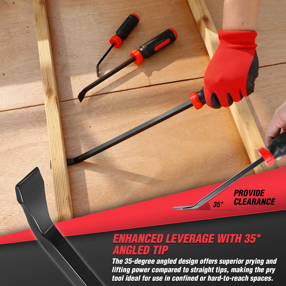 Rizom Pry Bar Set, 3-Piece Pry Bar with Strike Cap Handle, Angled Tip ...