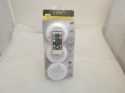 3-Pack Defiant Remote Control Color Changing Puck Lights Dimmable ...