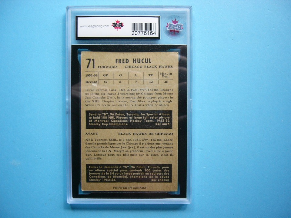 1953/54 PARKHURST NHL HOCKEY CARD #71 FRED HUCUL KSA 4 VG/EX NICE 53/54 ...