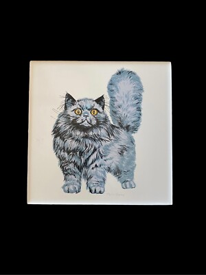 Vintage Screen Craft Phyllis Howard gray cat tile trivet | eBay