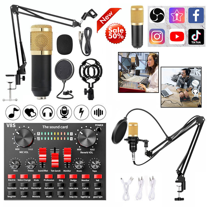 Earphone Studio Recording Kit Podcast Mixer Equipment Condenser ...