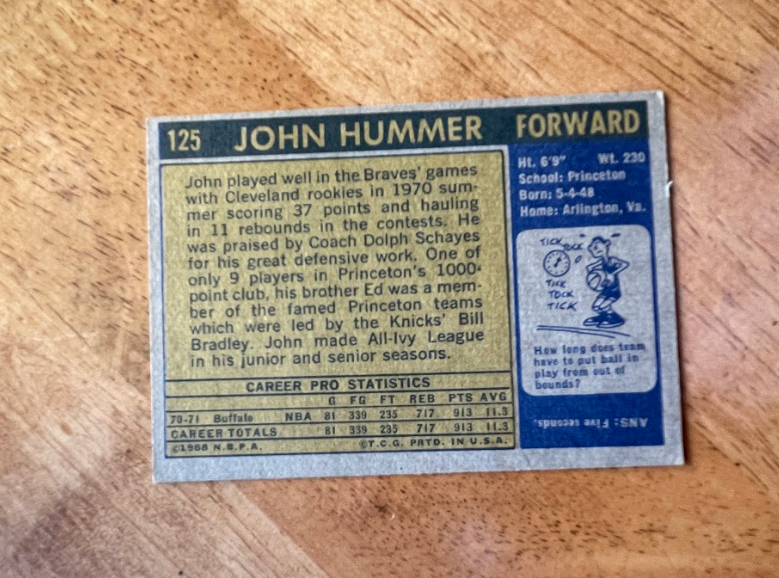 DCC: 1971-72 Topps NBA John Hummer Buffalo Braves #125 EX-NM | eBay