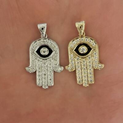 14Kt Gold 0.98 Ct Real Natural Diamond Hamsa Pendant | eBay