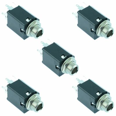 5 x 6.35mm Switched 1/4" Vertical Stereo Jack Socket Audio Connector ...
