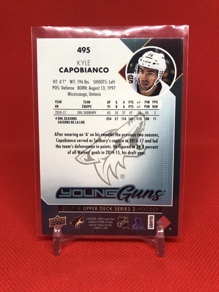 Kyle Capobianco 2017-18 Upper Deck Young Guns Rookie Card #495 Arizona ...