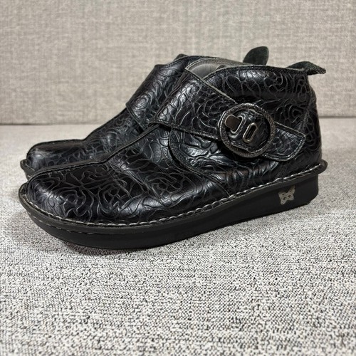 Alegria Caiti Black Booties Womans 40 US 9 Black Buckle Hook Loop CAT ...