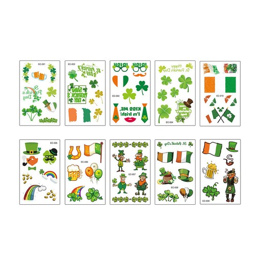 10 Sheets Waterproof Stickers Clover Sticker St. Patrick's Day Body ...