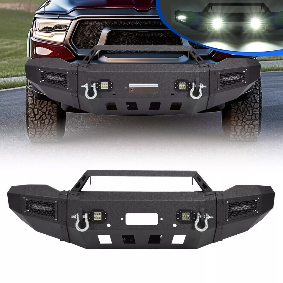 Full Width Front Bumper W/Winch Plate & LED Lights For Dodge Ram 1500 ...
