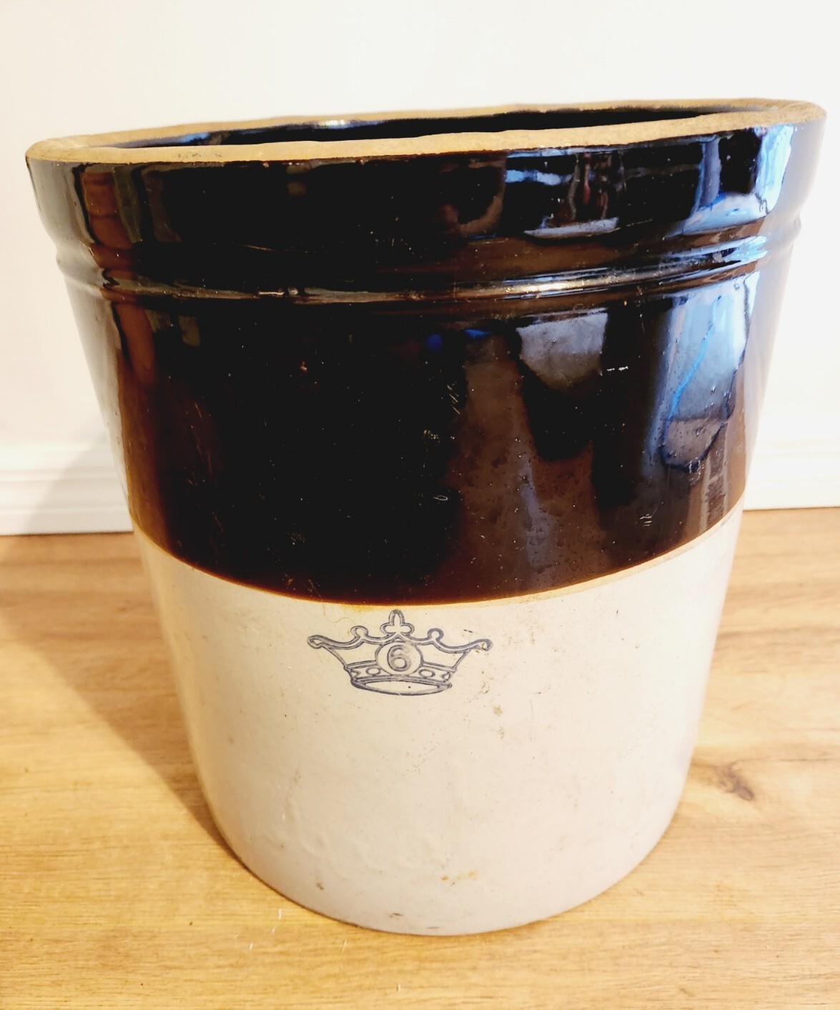 Vintage Large marked crown 6 Crock Stoneware pottery blue crown | eBay