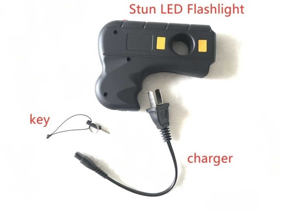10 Million Volt Rechargeable Pistol Grip STUN GUN w/ LED Light & Safety ...