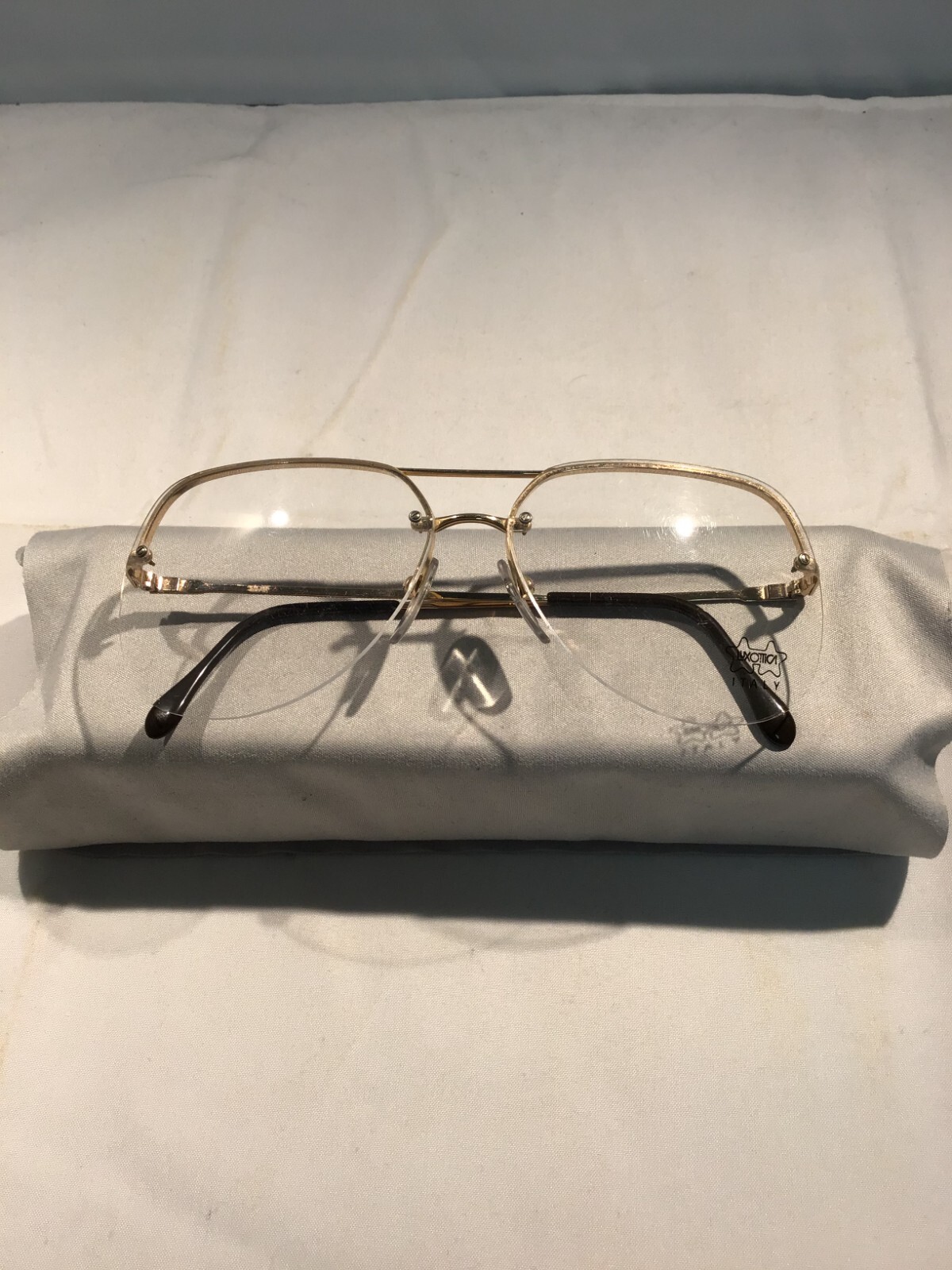 NOS Luxottica Eyeglasses Alpha Shape Semi Rimless 56… - Gem