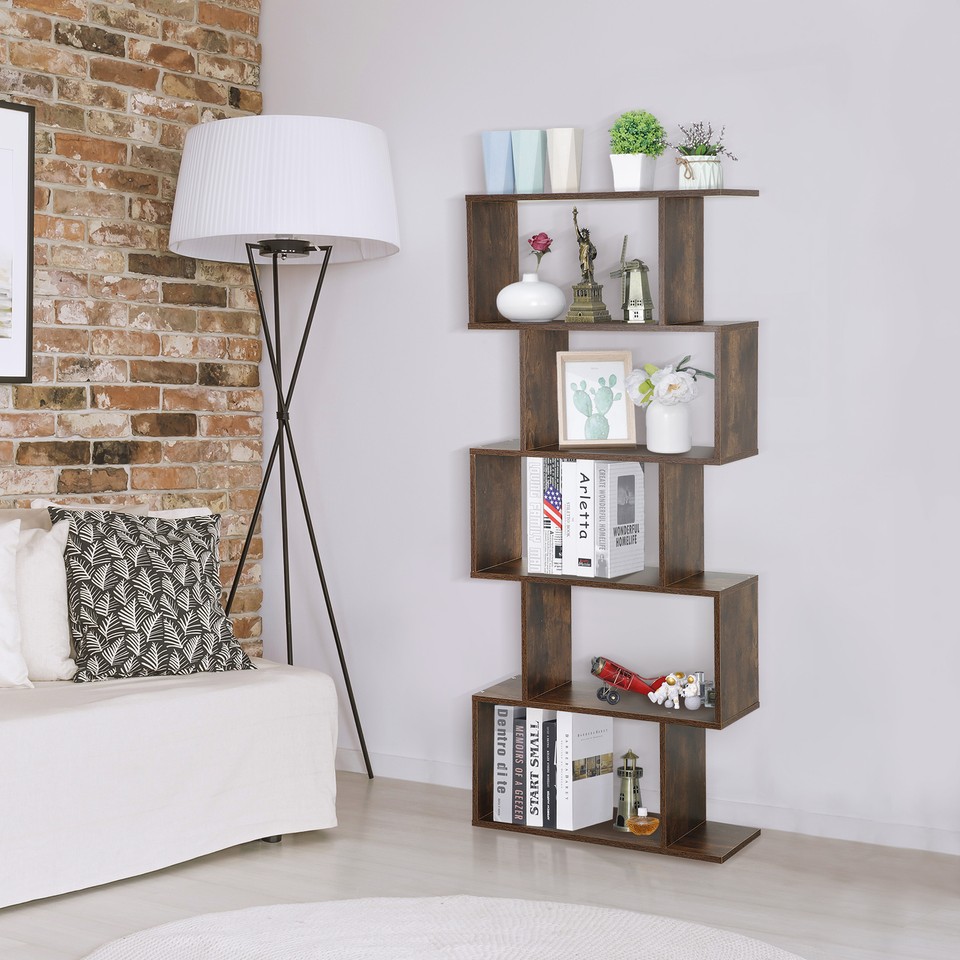 5-tier Display Shelf Bookcase Open Shelves Freestanding S-shaped ...