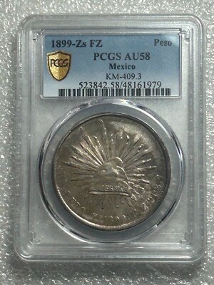 1899 Zs FZ Mexico Cap & Rays Silver Peso PCGS AU58 Nice Luster Free ...