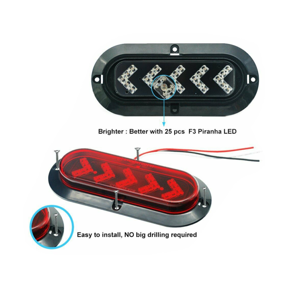 1X 6" Oval Red Sequential Arrow Truck Bus Trailer Turn Signal Light ...