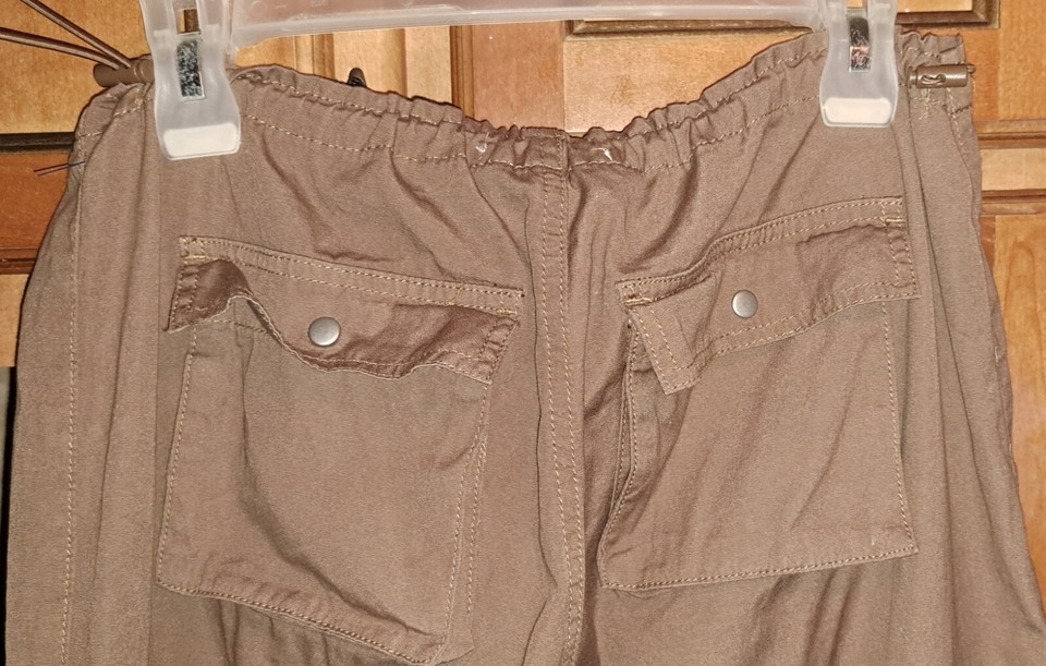 Ladies Pacsun Extreme Cargo Toggle Pants Brown Khaki Parachute Comfy ...