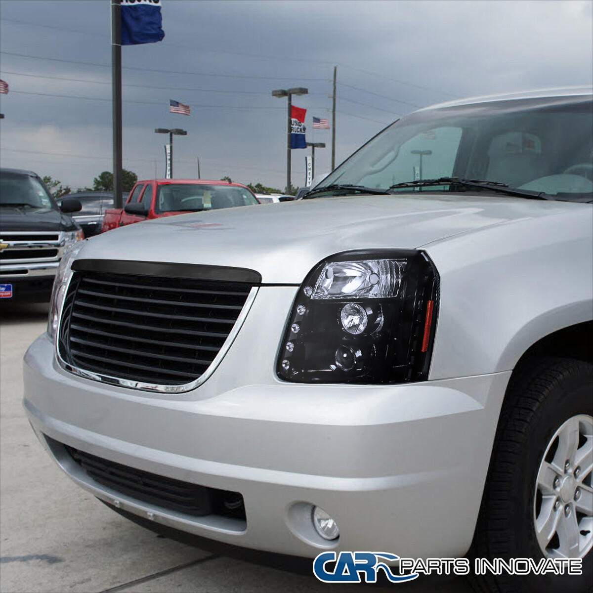Fit 2007-2014 GMC Yukon Denali XL Smoke Projector Headlights LED Strip ...