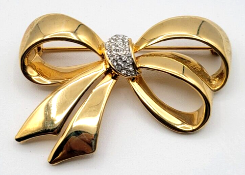 JOAN RIVERS CLEAR CRYSTAL GOLD TONE BOW BROOCH PIN SIGNED | eBay