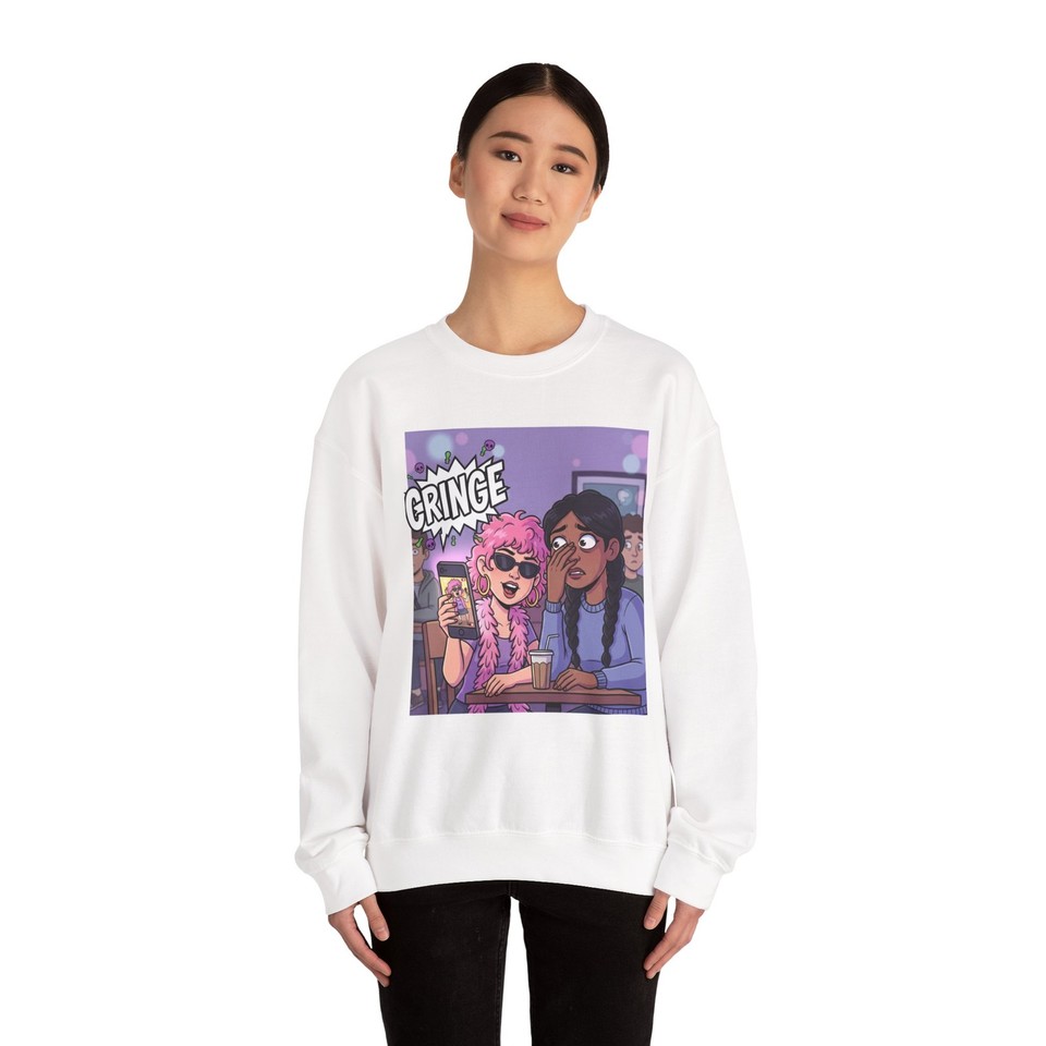 Cringe Friends Illustration Sweatshirt Cartoon Cafe Scene | eBay