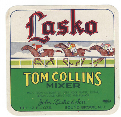 Vintage Paper Label Lasko Tom Collins Mixer John Lasko & Son Boundbrook ...
