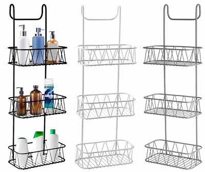 3 Tier Over Door Shower Screen Caddy Plastic Coated Wire Hanging Rack ...