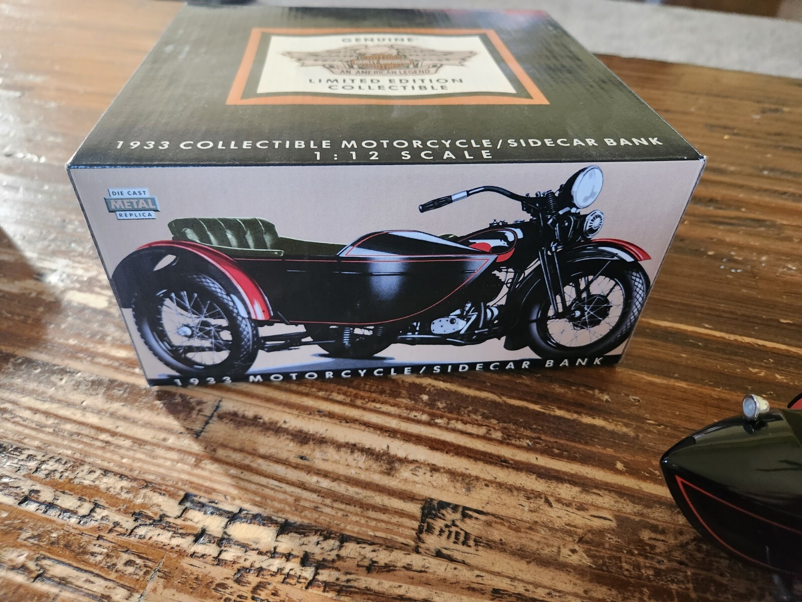 Harley Davidson 1933 Black Motorcycle Sidecar Coin Bank 1/12 Diecast ...