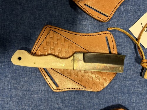 Handmade Cowboy Bull Cutter Knife With Bone Handle And Sheath. gun blue ...