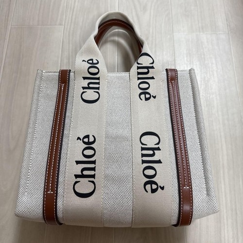 Auth Chloé Woody Medium Tote Bag Beige Canvas Calfskin Leather Used Japan | eBay UK