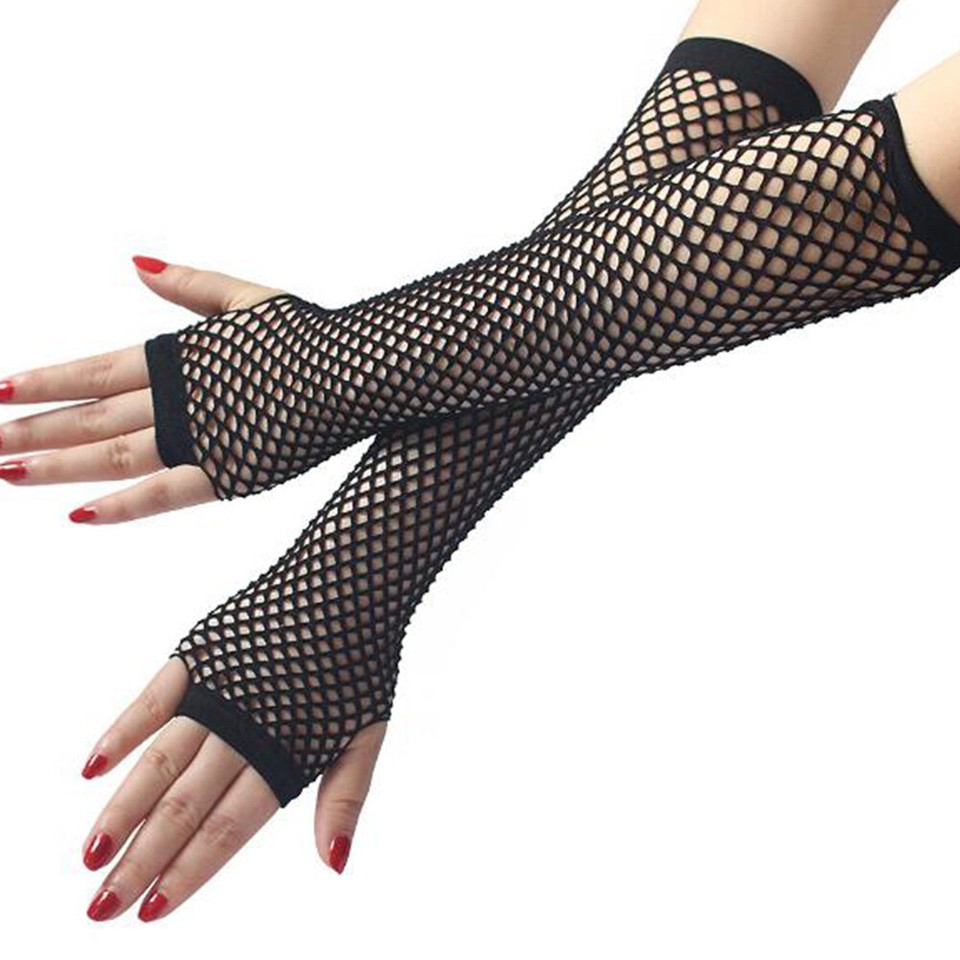 Long Fishnet Fingerless Gloves Mesh Net Sexy Lace Gloves For Fancy ...