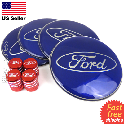 Blue FORD Wheel Center Cap Sticker Decals 2.55" & Red FORD Tire Valve ...