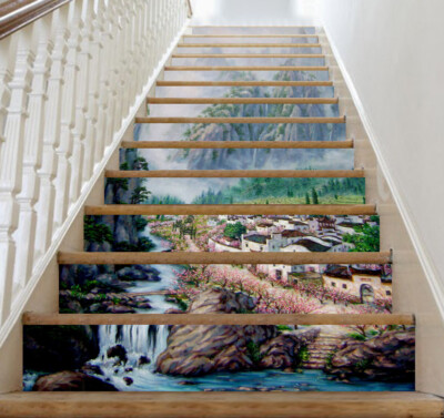 3D Village River ZHU161 Stairs Risers Decoration Photo Mural Vinyl ...