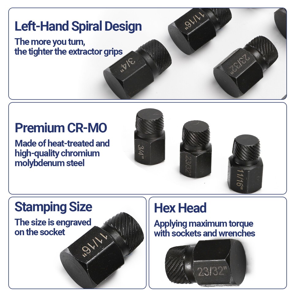 25-Piece Easy Out Screws Bolt Extractor Socket Set Hex Head Rounded ...