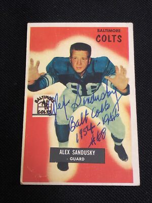 ALEX SANDUSKY 1955 BOWMAN SIGNED AUTOGRAPHED CARD #100 BALTIMORE COLTS ...