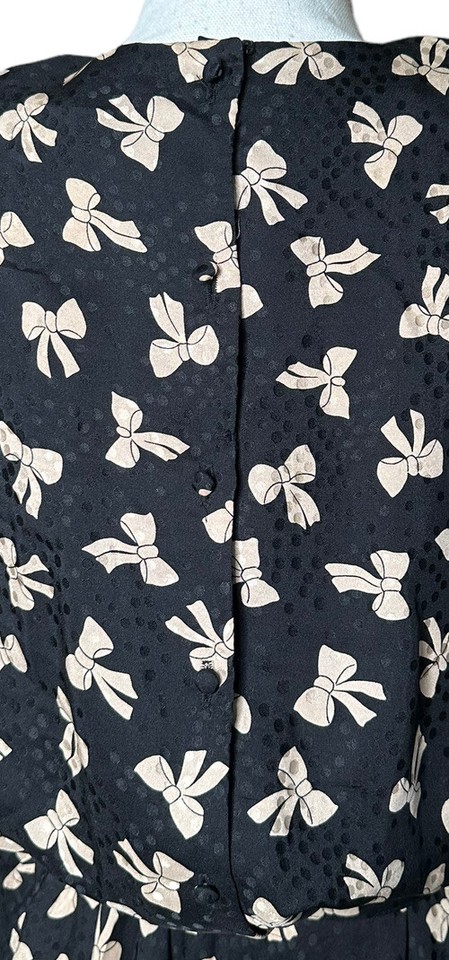 Vintage 80s Megan Barrett 100% Silk Black Bow Print Belted Secretary ...