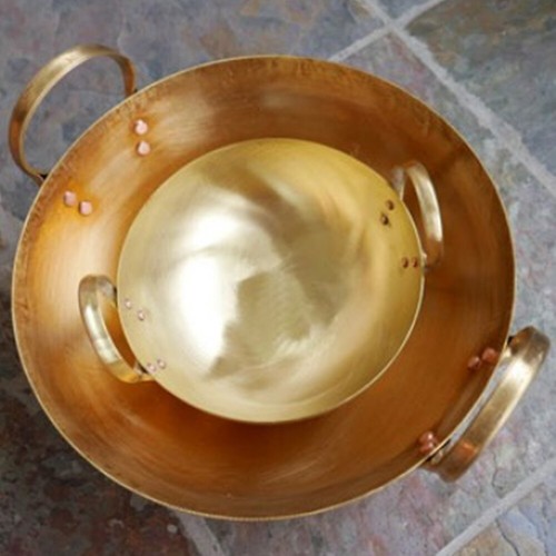 Peetal Brass Kadai Deep Pan Frypan Cooking Pot Designer Serving Wok ...