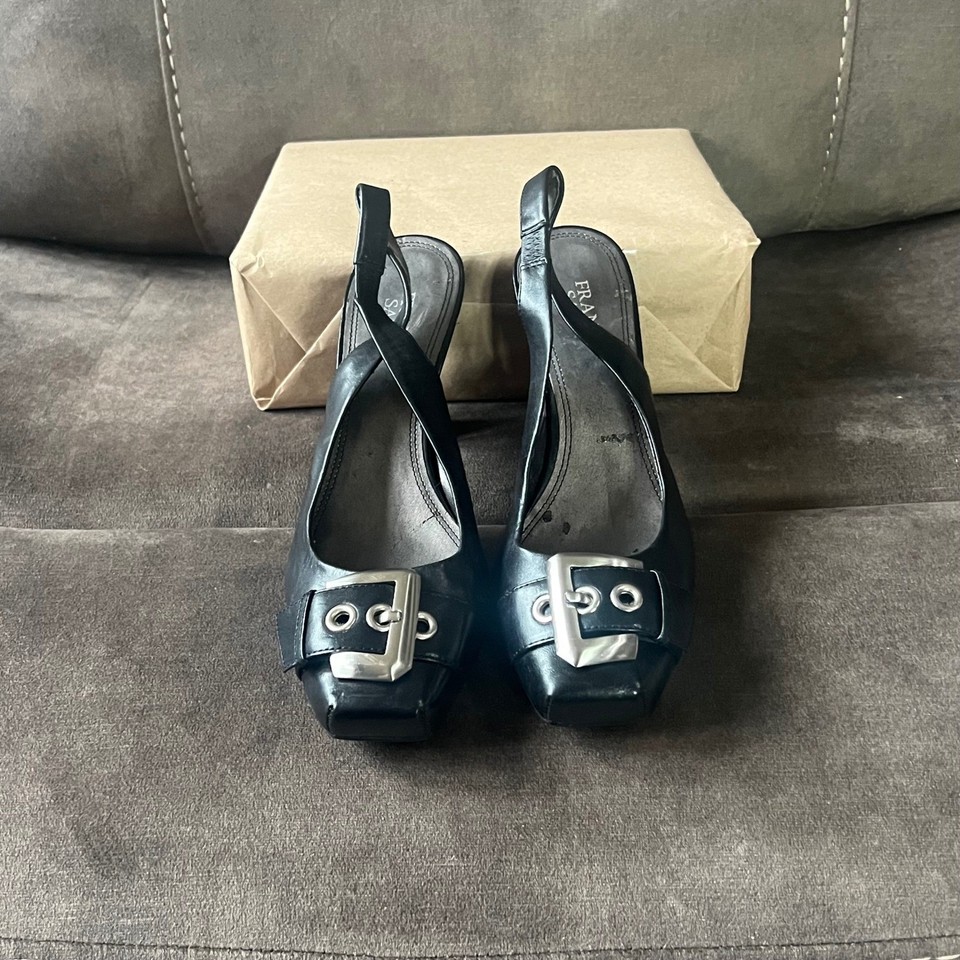 Franco Sarto Womens Slingback Heels Buckle Square Toe 9M Black Y2K ...
