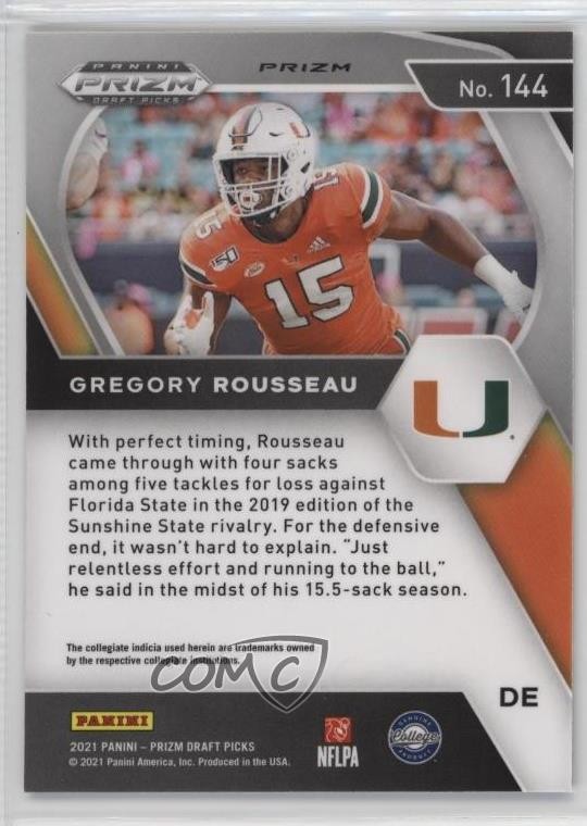 2021 Panini Prizm Draft Picks Green Prizm Greg Rousseau #144 Rookie RC ...
