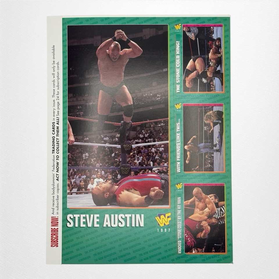Vintage 1997 Steve Austin Stone Cold WWF Magazine Uncut Trading Cards ...
