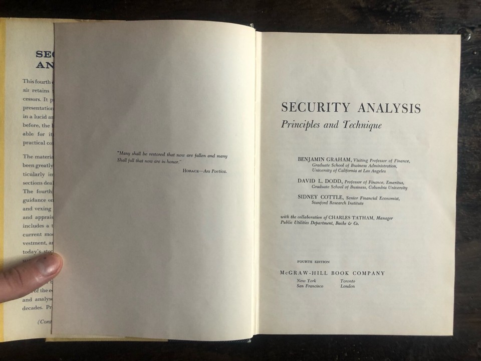 Security Analysis Principles and Technique by Graham, Dodd, Cottle ...