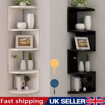 5 Tier Floating Corner Shelves Wooden Storage Display Shelf Units Wall ...