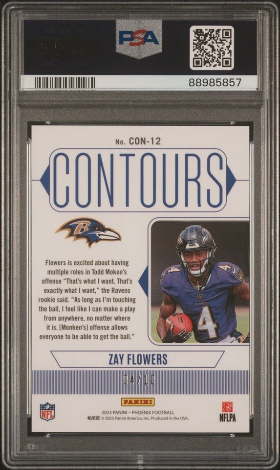2023 Panini Phoenix Zay Flowers Contours Black 4/10 PSA 10 - Number Match! | eBay