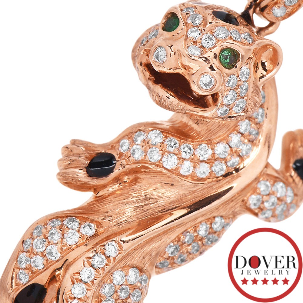 Estate Diamond 0.41ct Emerald 18K Rose Gold Pave Panther Charm Pendant ...
