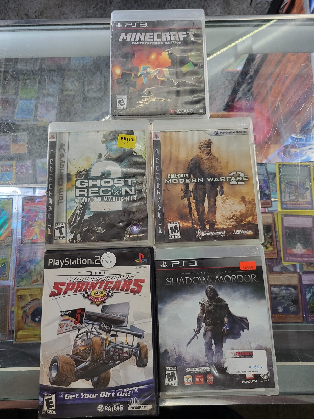 Lot of 4 PS3, 1 Ps2 Game. Minecraft, Shadow Of Mordor, World Of Outlaws ...