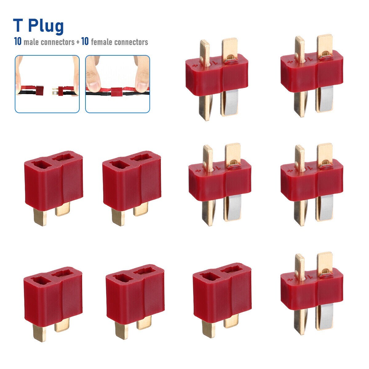 20Pcs T Plug Male & Female Connectors Deans Style For RC LiPo Battery ...