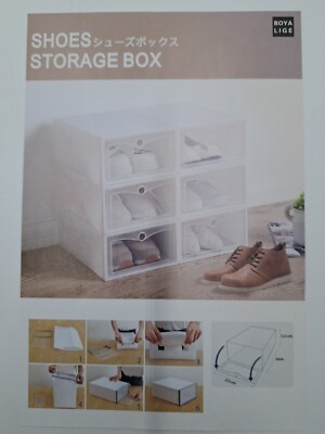 12 Pack Shoe box Storage Clamshell Shoebox Plastic Stackable White ...