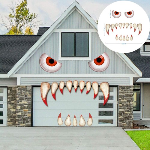 Halloween Monster Face Decor Outdoor Large Eyes Fangs Door Sticker ...