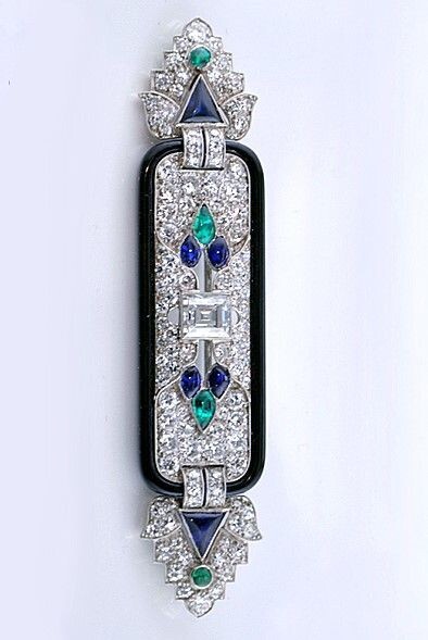 Blue Sapphire & Black Enamel Rectangle Shape Brooch Pin CZ 925 Sterling ...