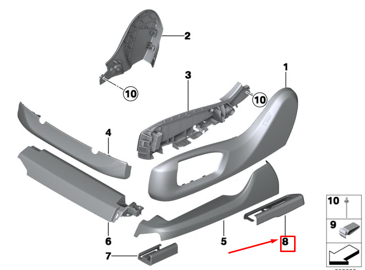 New BMW X5 F15 Front Left Seat Rail Rear Trim 52107348337 7348337 | eBay