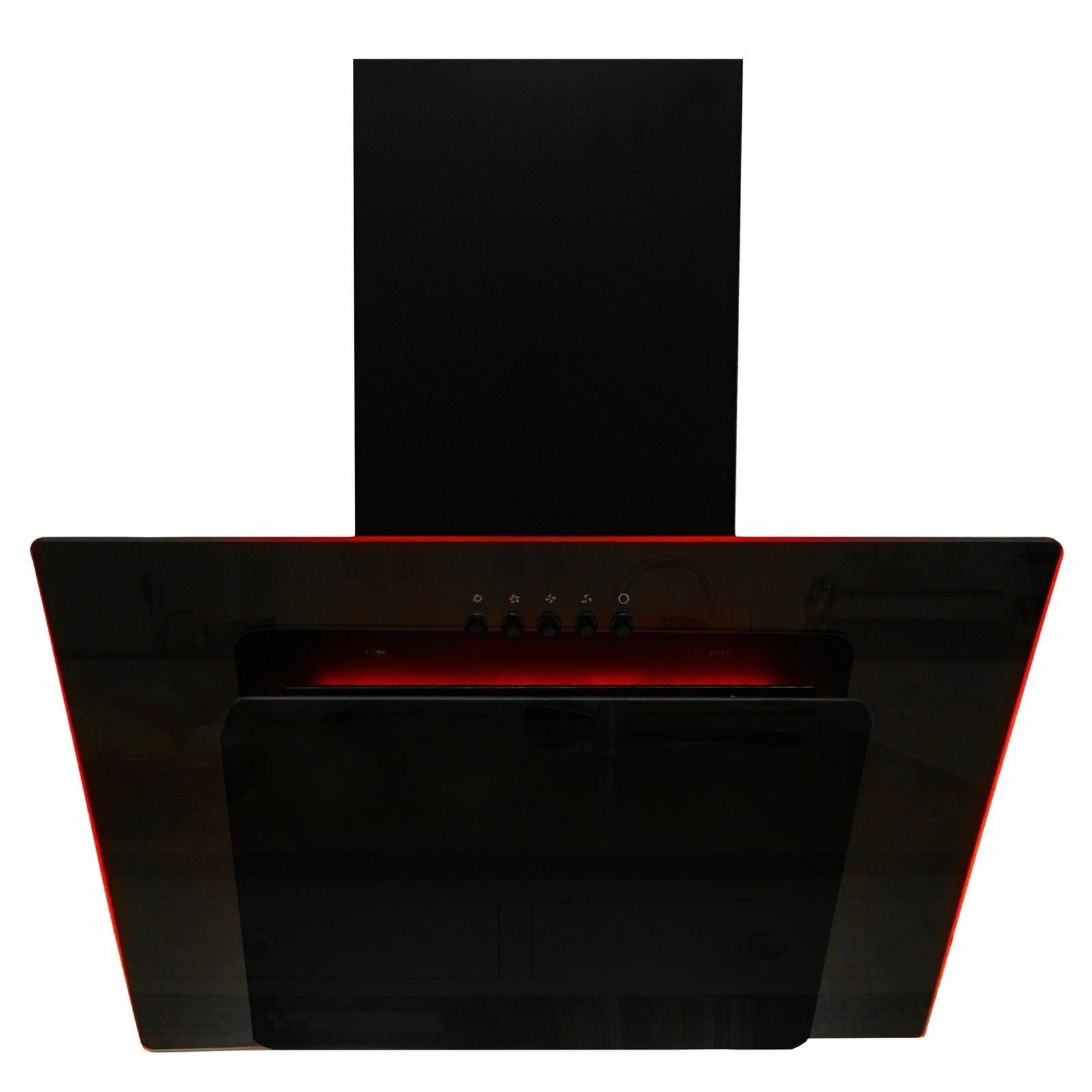 60cm Black Cooker Hood - Angled Extractor Fan with 3 Colour Edge Lit ...